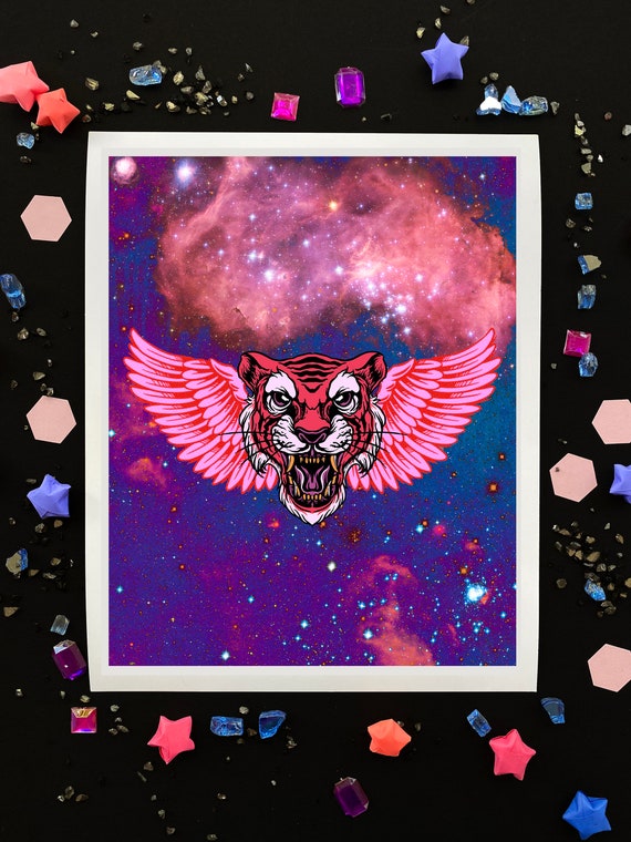 Art & Collectibles Prints Space Tiger Art Print 8 x 10 etna.com.pe