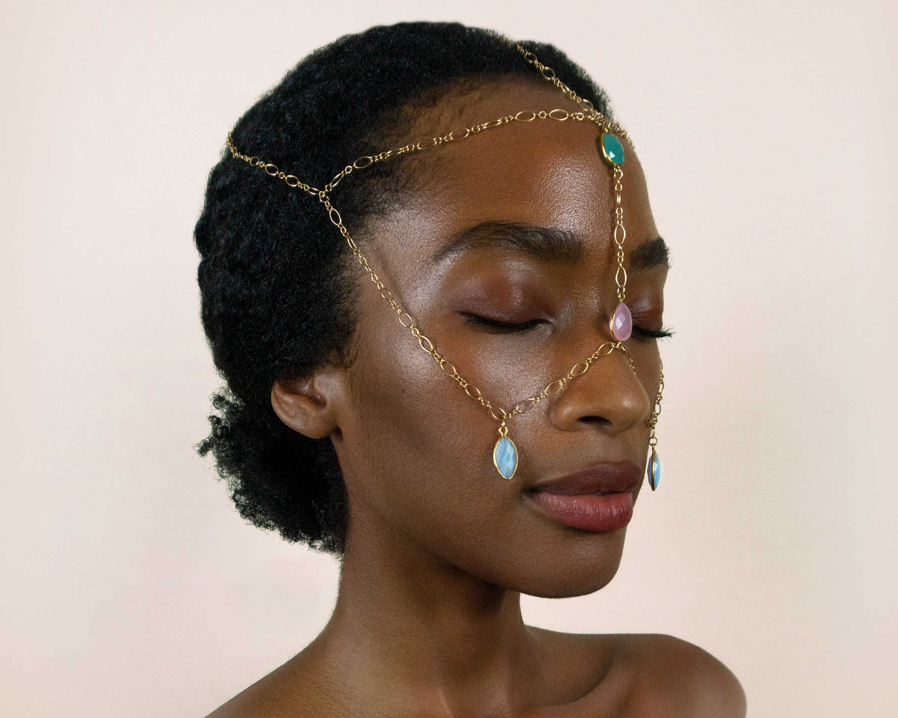 Crystal Mask Unique Gold With Healing Stone Crystals , Face Chain ...