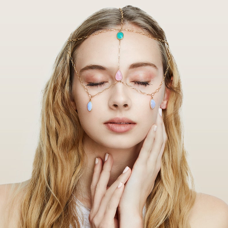 Crystal Mask Unique Gold With Healing Stone Crystals , Face Chain ...