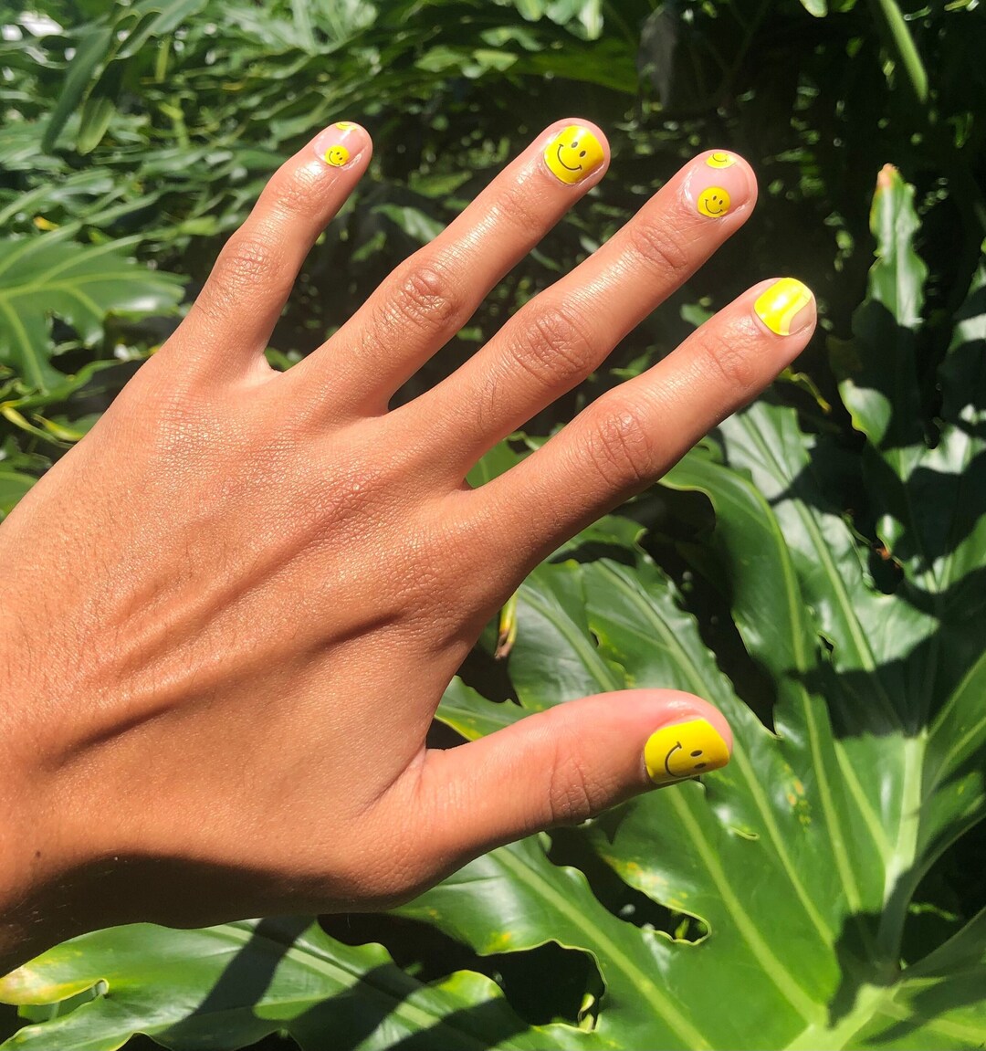 Smiley Nail Wraps, Smiley Face Nail Stickers, Negative Space Clear ...