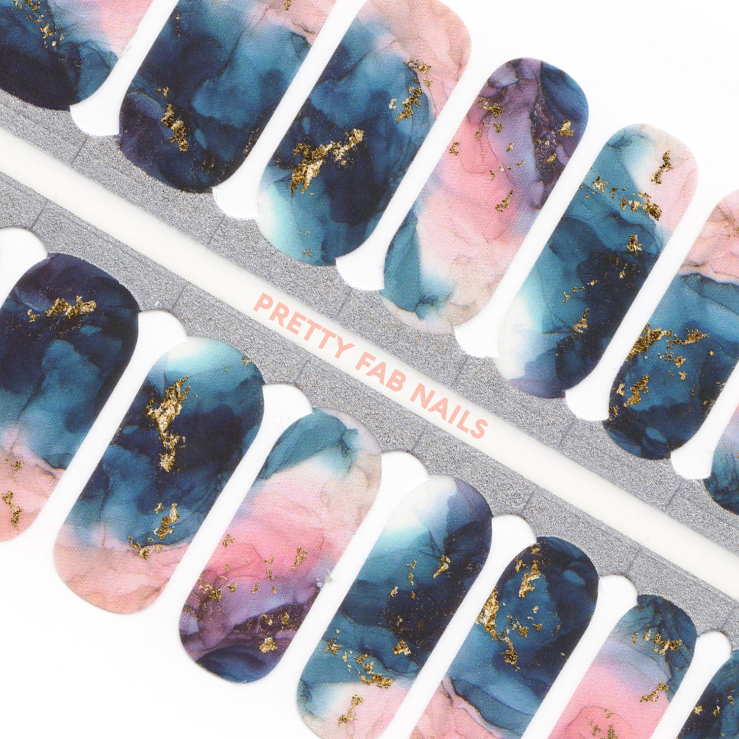 Midnight Marble Nail Wraps with Gold Flake Accents Blue | Etsy