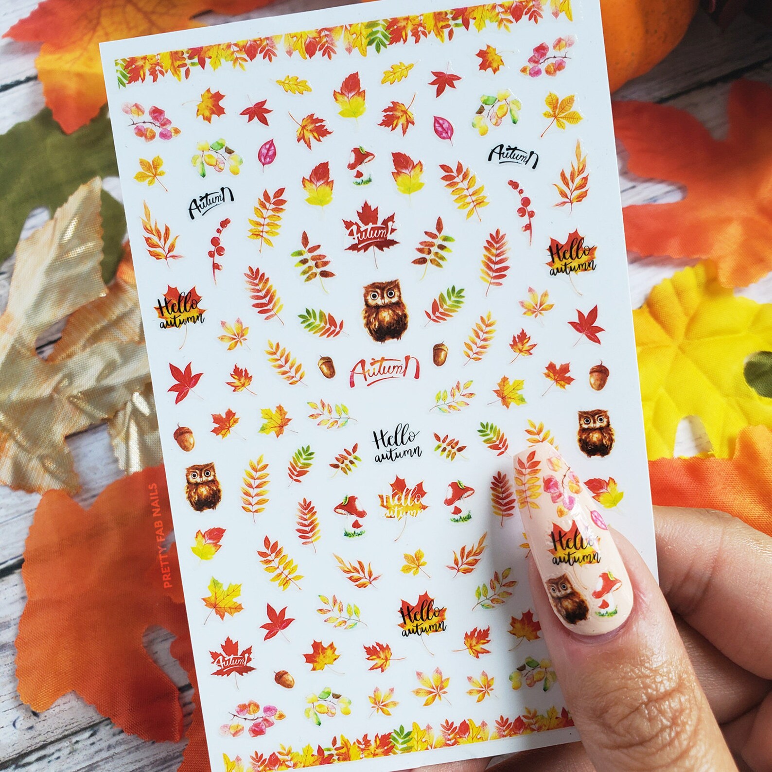 Colorful Fall Leaf Nail Stickers, Thanksgiving Nail Decals - Etsy