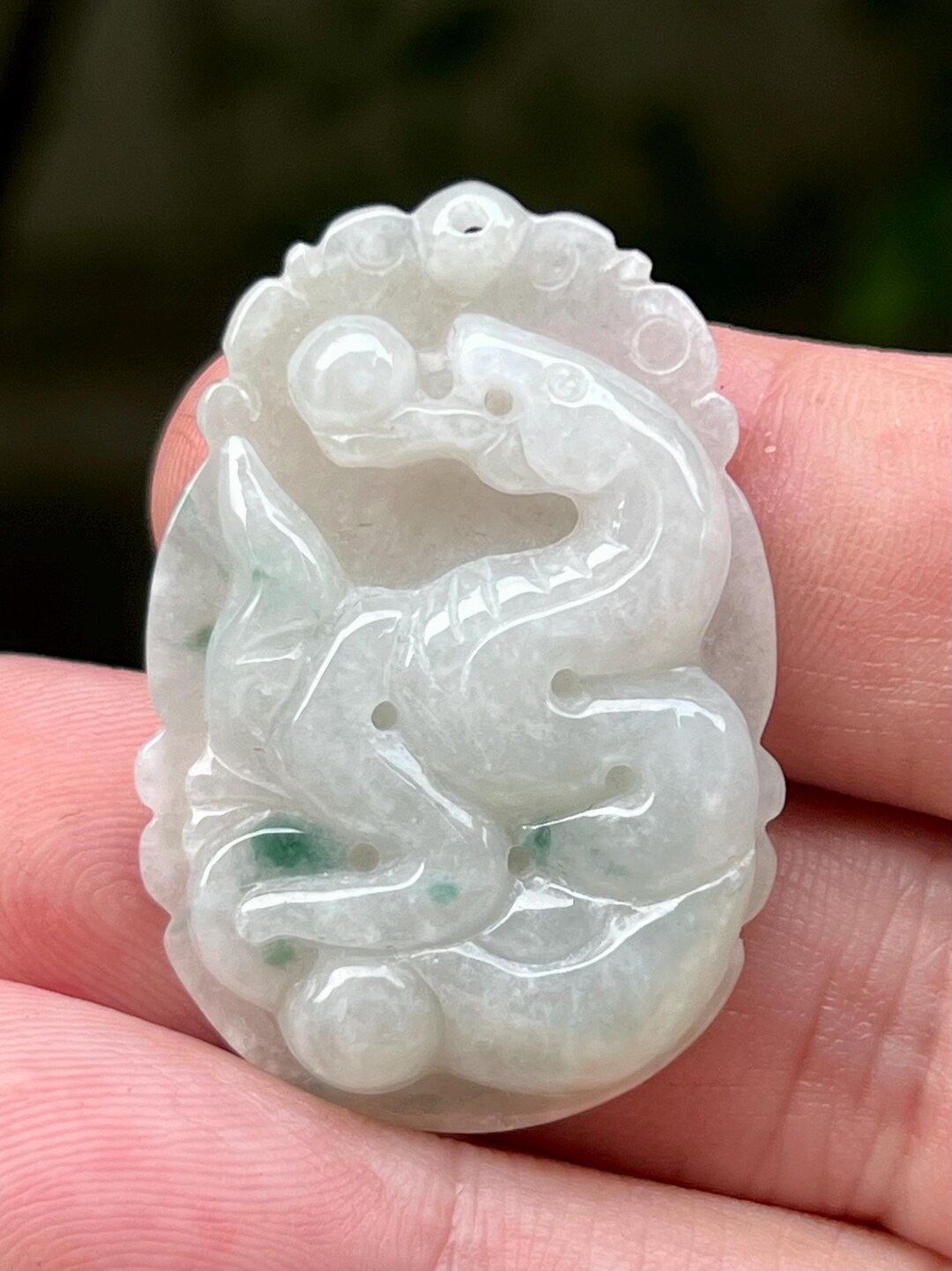 Natural Grade A Burmese Jadeite Jade Snake Pendant Icy Milky White ...