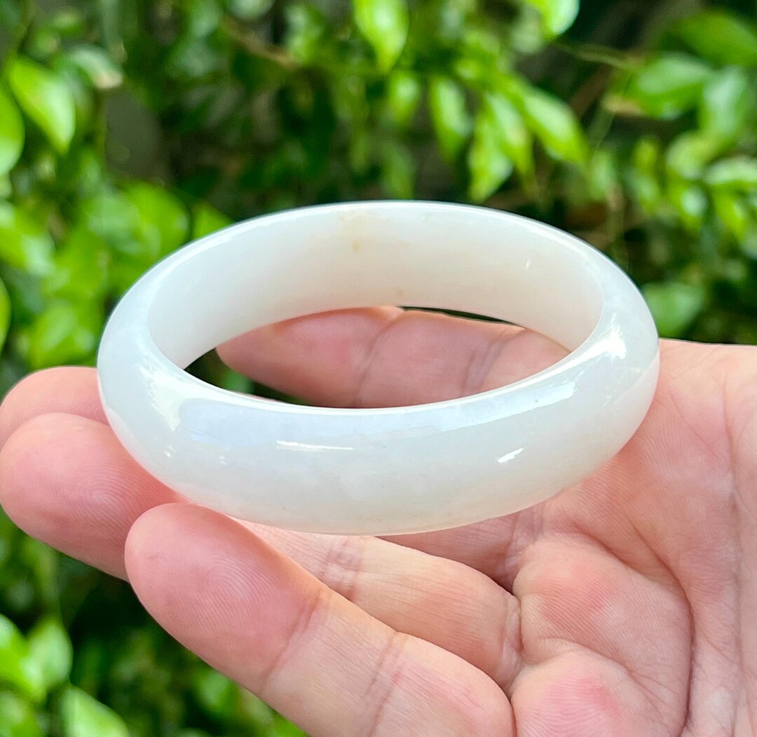 Grade A Natural Burmese Jadeite Jade Bangle 58.5 Mm – Icy Milky White ...