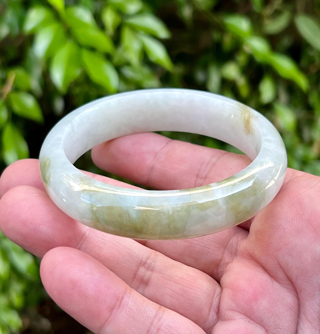 Grade A Natural Burmese Jadeite Jade Bangle 58.4mm – Icy Cloudy Greyish ...