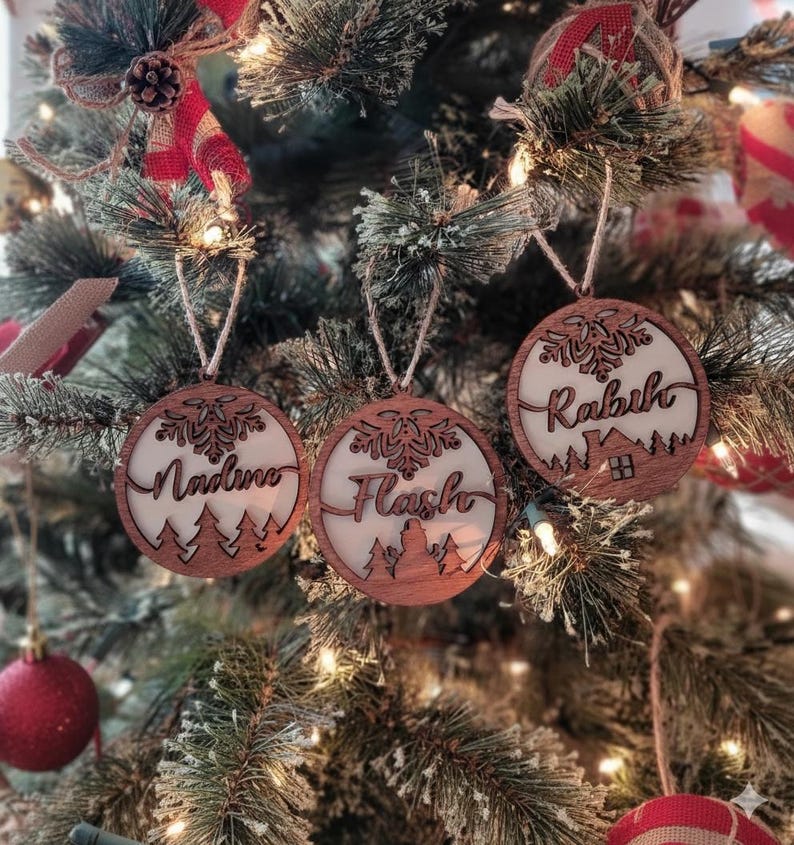 Personalized Wood Christmas Ornament, Rustic Family Name, Laser-cut ...