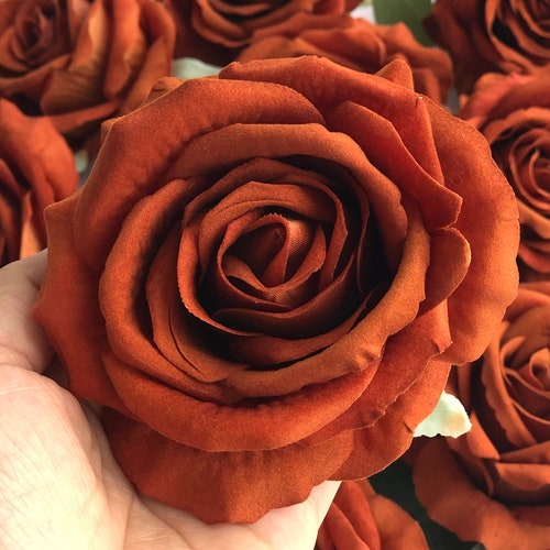 10pcs Rust Orange Realistic Fake Roses for DIY Wedding | Etsy