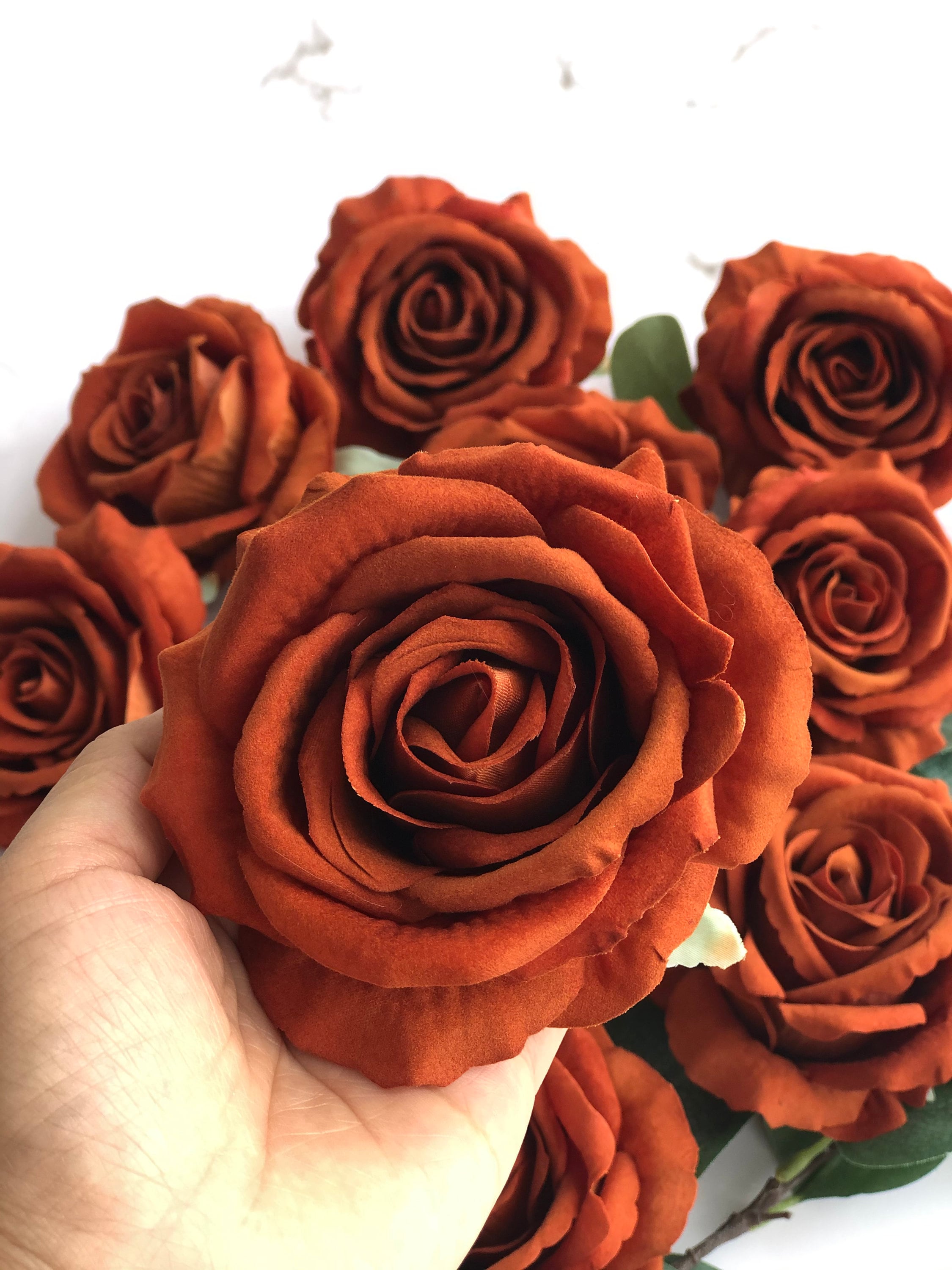 Rust Orange Realistic Fake Roses - DIY Wedding Decor, Rose Head Only - Etsy