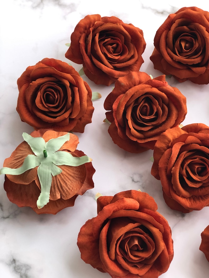 Rust Orange Realistic Fake Roses - DIY Wedding Decor, Rose Head Only - Etsy