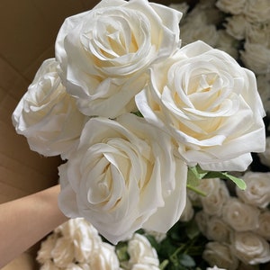 High Quality 10pcs French Ivory Roses Artificial Flowers White Roses ...
