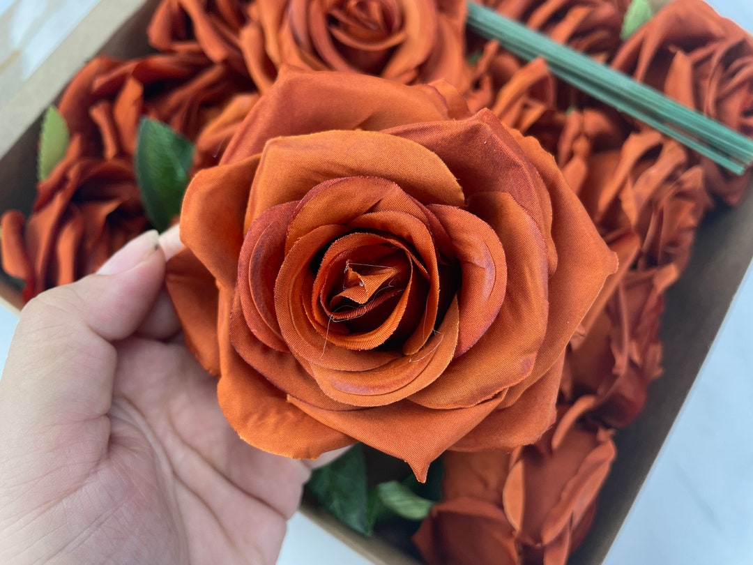 16pcs Rust Orange Rose Artificial Roses French Roses Fake Roses Burnt ...