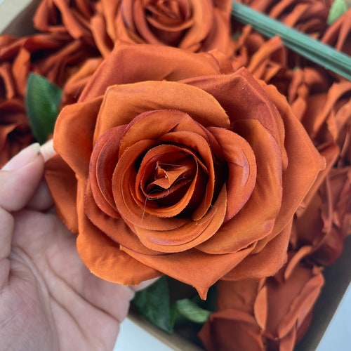 Burnt Orange Rose With Long Stems Artificial Silk Flowers - Etsy