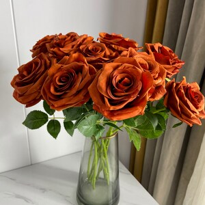 10pcs Burnt Orange Artificial Rose With Long Stems Fake Flowers Rust ...