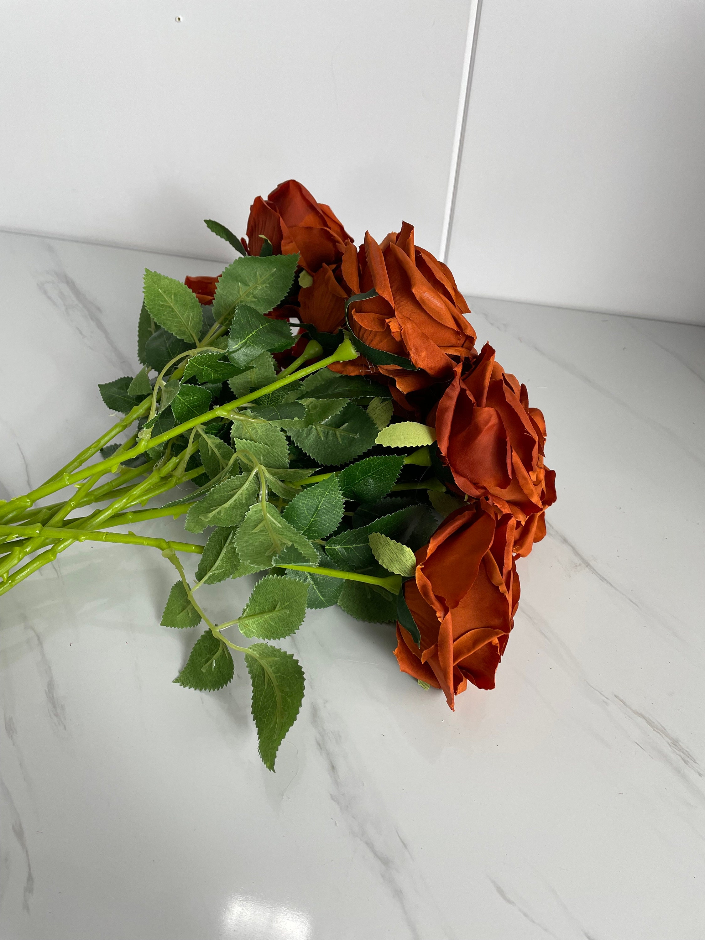 10pcs Burnt Orange Artificial Rose With Long Stems Fake - Etsy