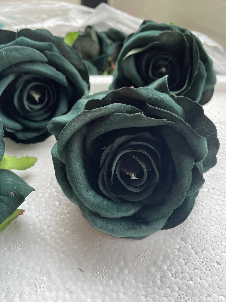 10-50pcs Emerald Green Roses Artificial Velvet Burgundy Rose - Etsy