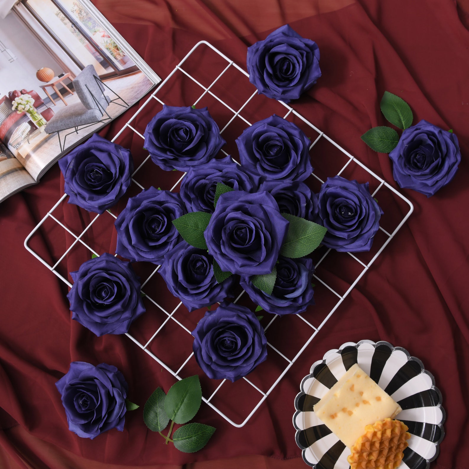 Navy Blue 9cm Artificial Roses Flower Headfor S Wedding - Etsy