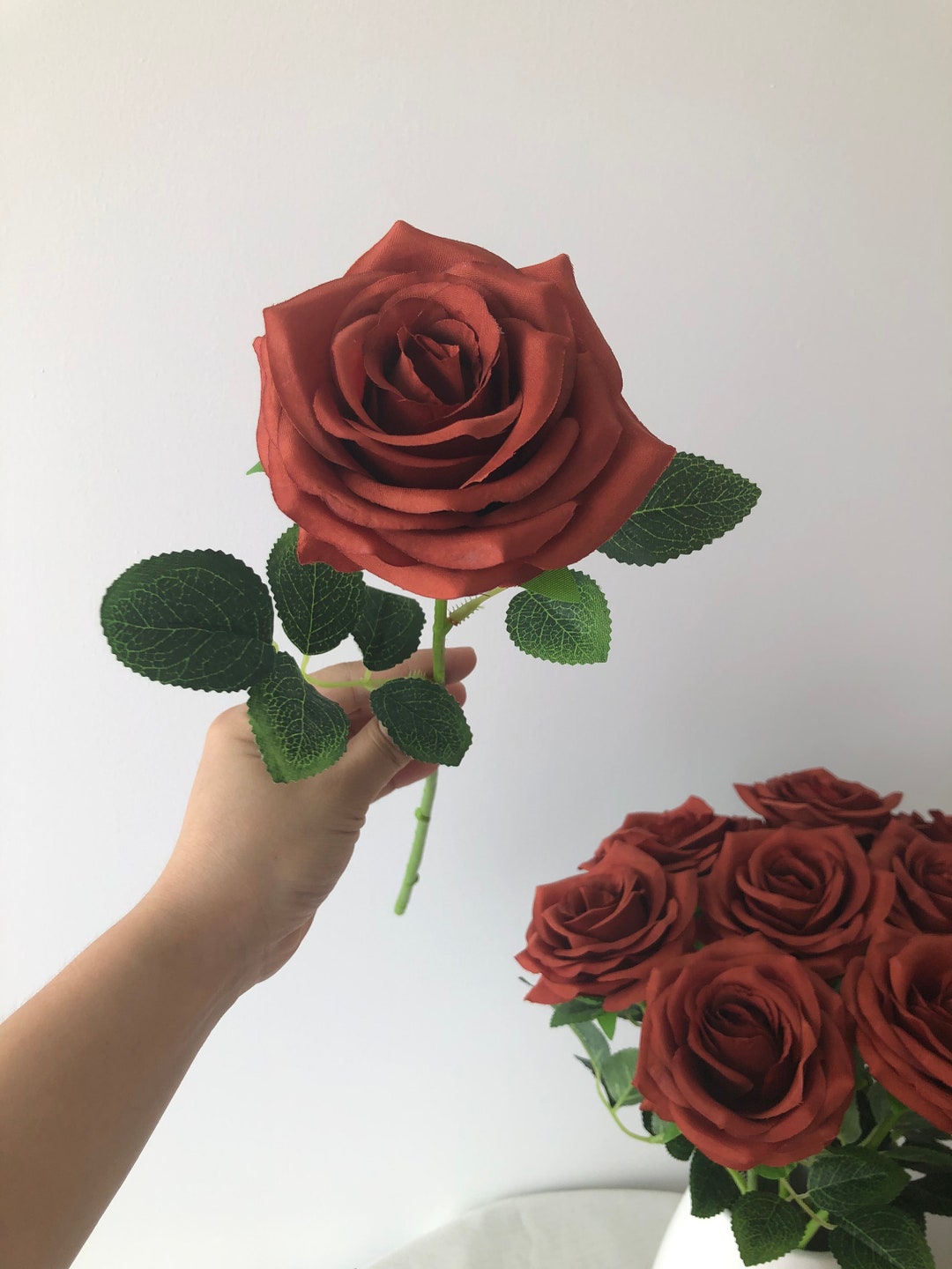 100pcs Silk Rust Orange Flowers Stem 45cm Long Terracota Flowers for ...