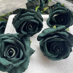 10-50pcs Emerald Green Roses Artificial Velvet Burgundy Rose Thich ...