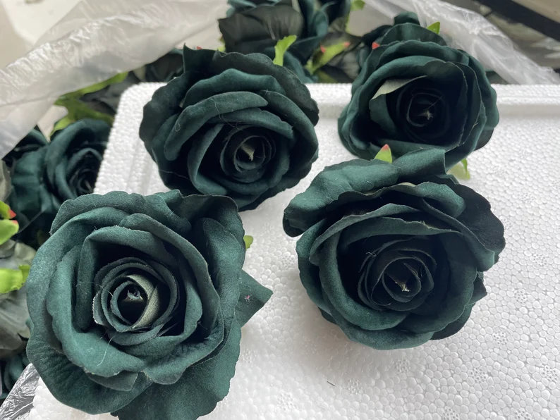10-50pcs Emerald Green Roses Artificial Velvet Burgundy Rose - Etsy