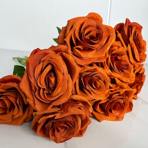 10pcs Burnt Orange Artificial Rose With Long Stems Fake Flowers Rust ...