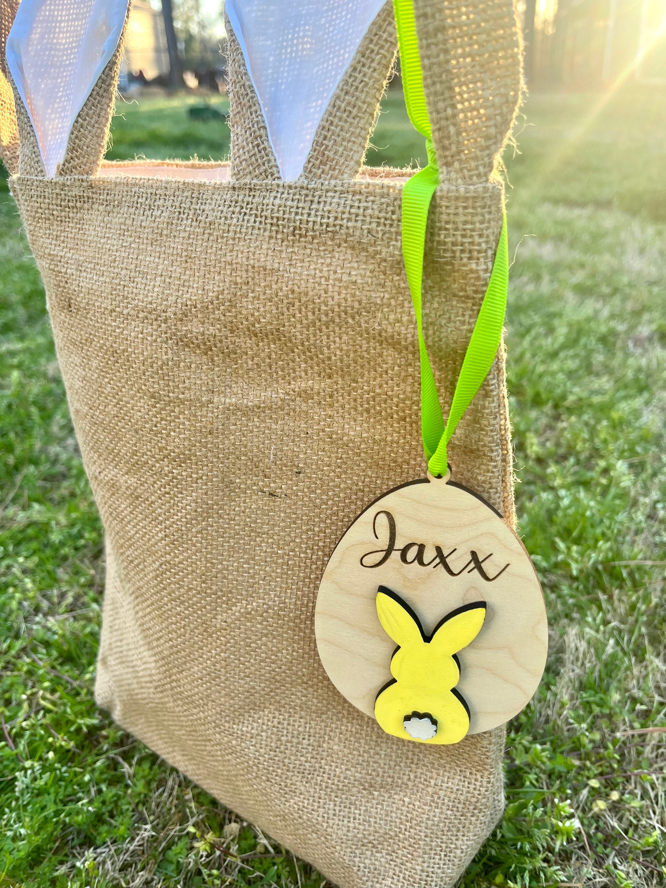 Custom Wooden Easter Bunny Name Tag, Personalized Easter Basket Tag - Etsy