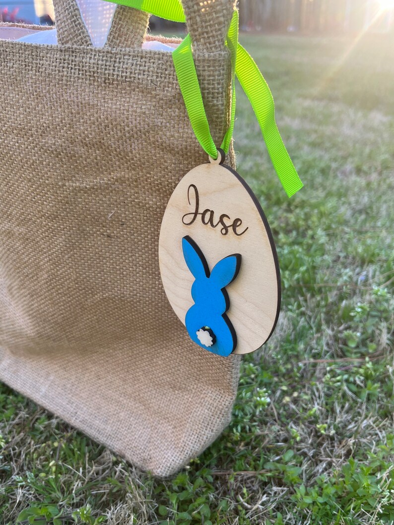 Custom Wooden Easter Bunny Name Tag, Personalized Easter Basket Tag - Etsy