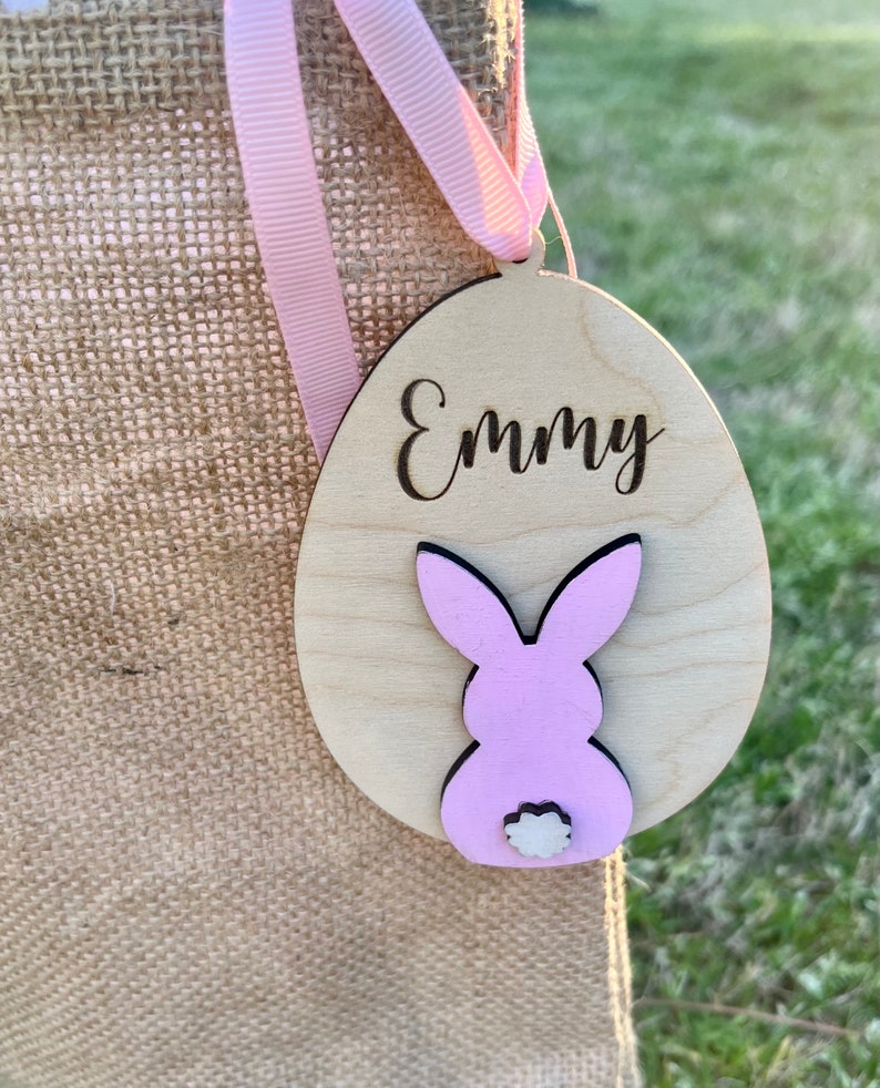 Custom Wooden Easter Bunny Name Tag, Personalized Easter Basket Tag - Etsy