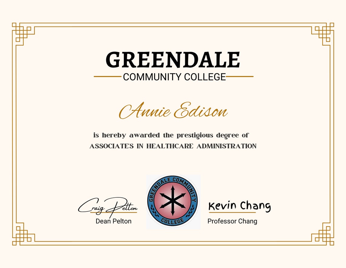 Printable Greendale Community College Diploma, Customizable TV Show ...