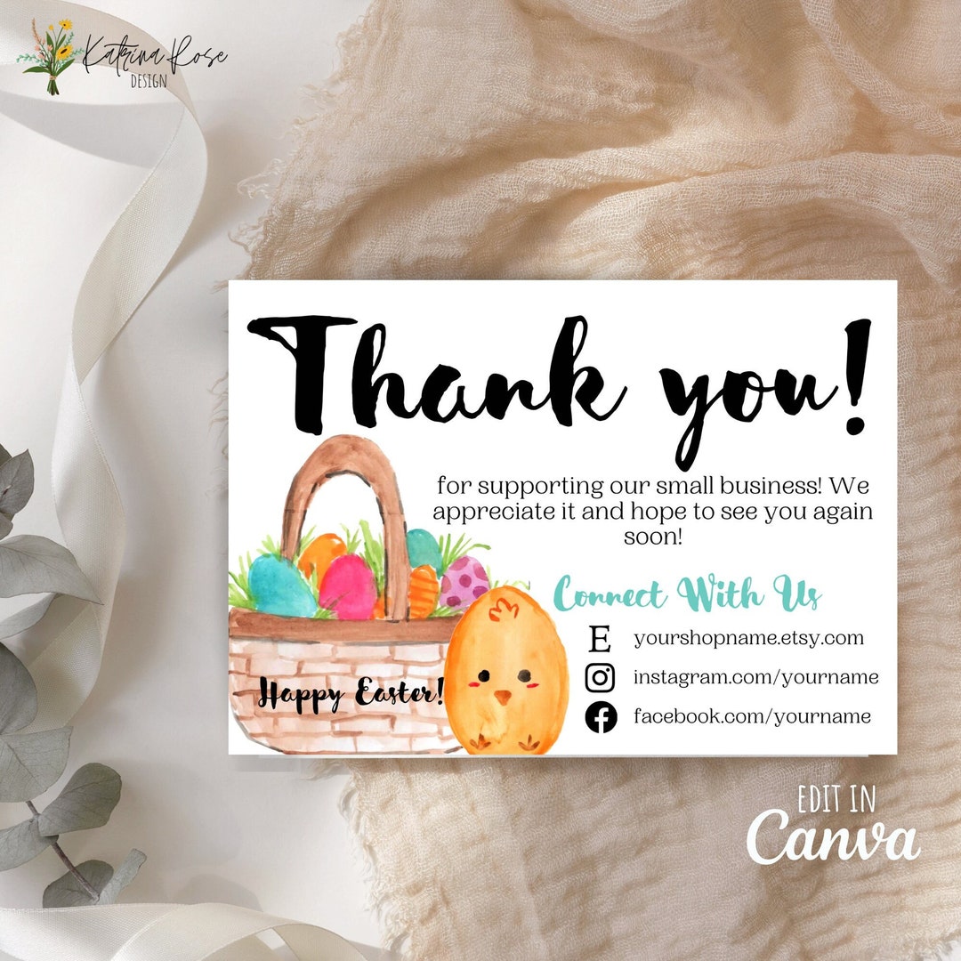 Easter Thank You Card, Thank You for Your Order, Etsy Thank You Card ...