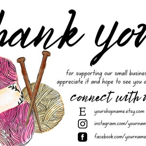 Thank You for Your Order, Etsy Thank You Card, Small Business Thank You, Knitting Thank You ...