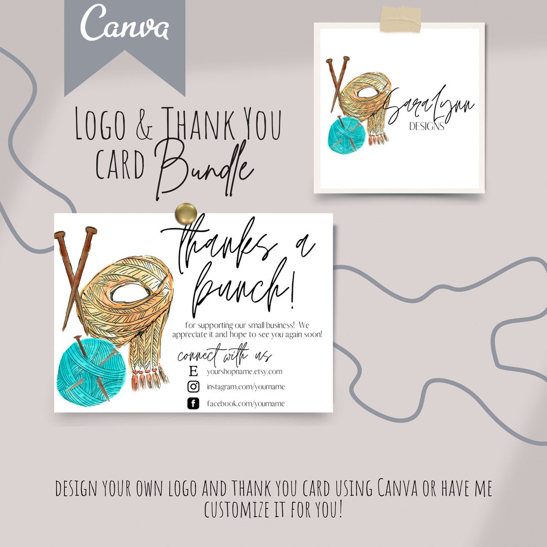 Logo and Thank You Card, Etsy Thank You Card, Small Business Thank You ...