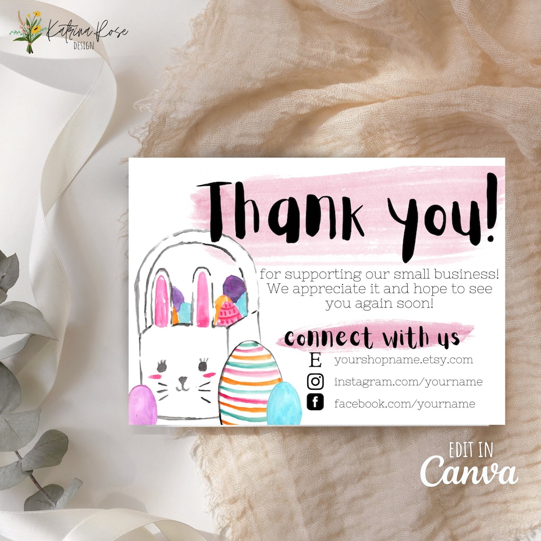 Easter Thank You Card, Thank You for Your Order, Etsy Thank You Card ...