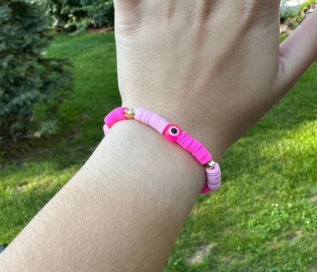 Pink Preppy Gold Stars and Evil Eye Bracelet - Etsy