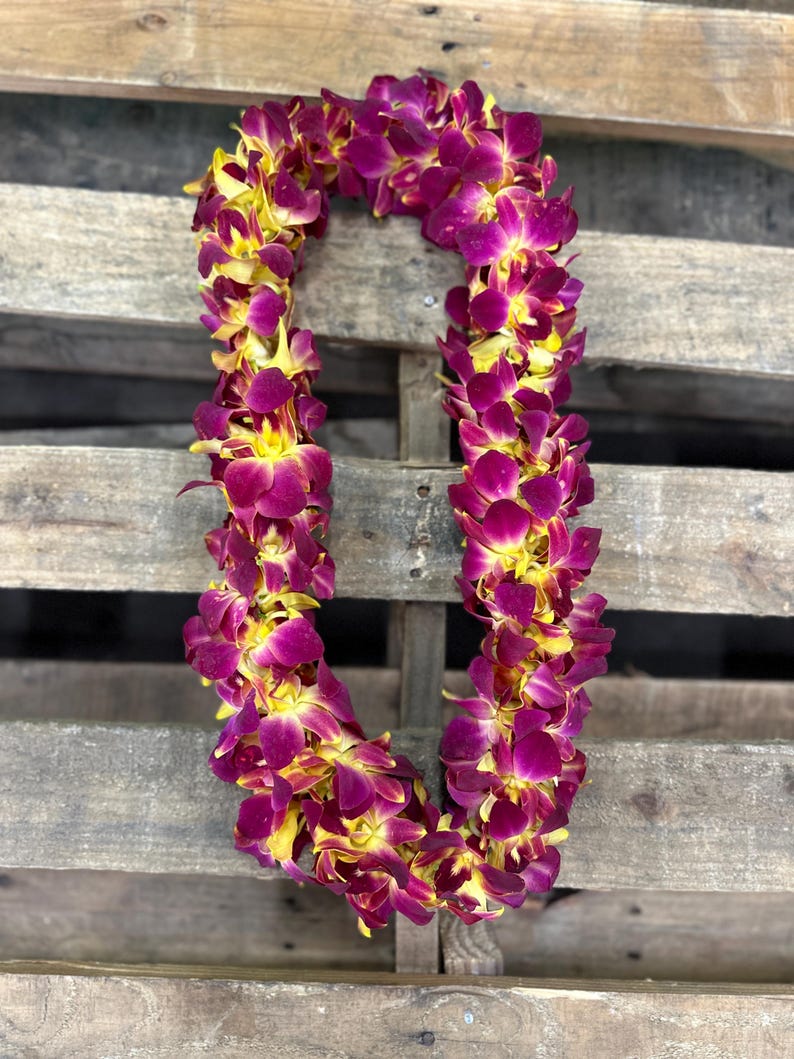 Fresh Orange & White Orchid Lei: Double Thickness, Handmade Hawaiian ...