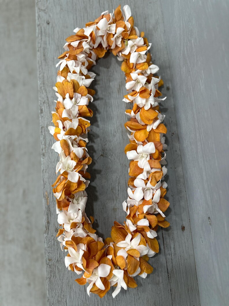Fresh Orange & White Orchid Lei: Double Thickness, Handmade Hawaiian ...