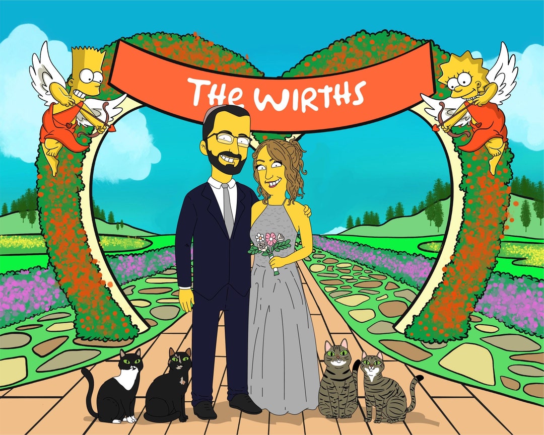 Simpson Couple Portrait, Gift for Couple, Personalised Cartoon Portrait ...