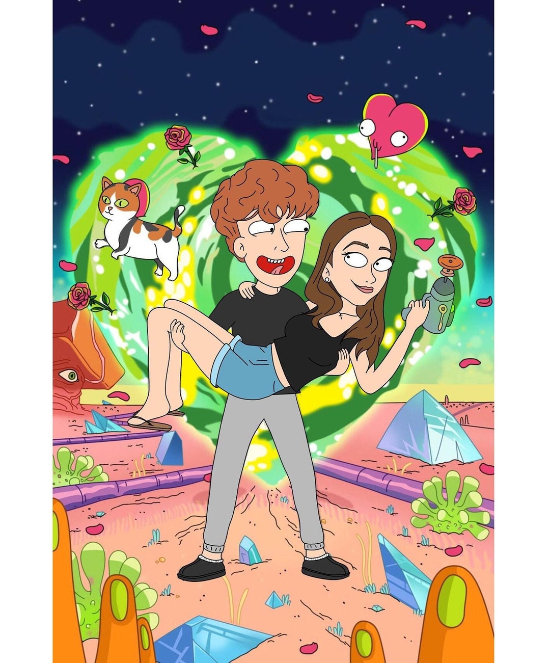 Rick and Morty Couple Portrait, Custom Photo Cartoon Personalised ...