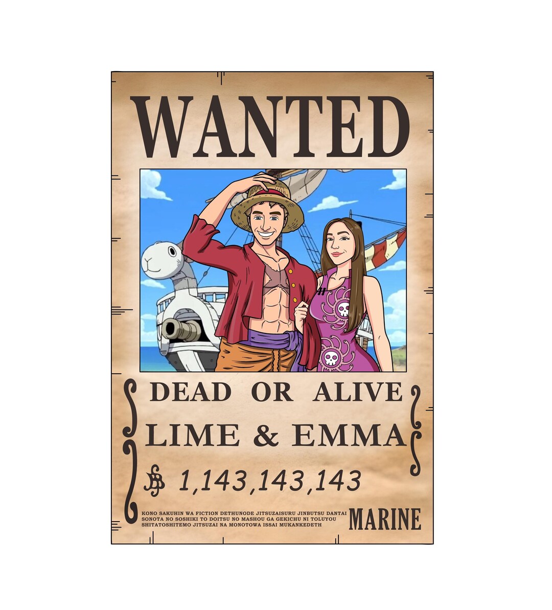 Anime Wanted Poster Personalized Couple Portrait Poster Wall Art Custom ...