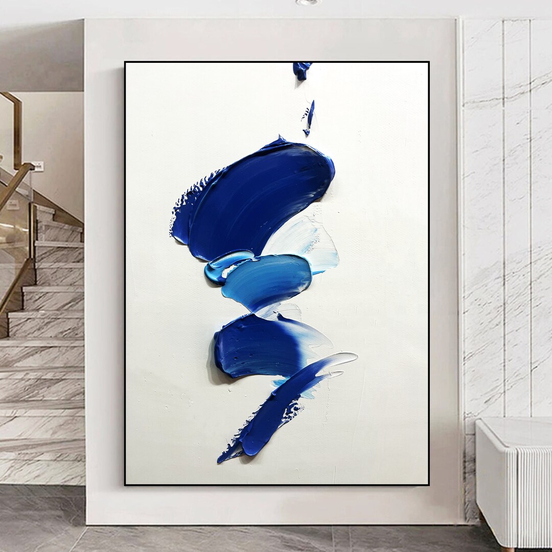 Blue Textured Painting, Blue Textured Art, Minimalist Wall Art, Blue ...
