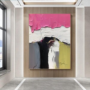 Large Original Gray Abstract Painting Pink Painting Modern | Etsy