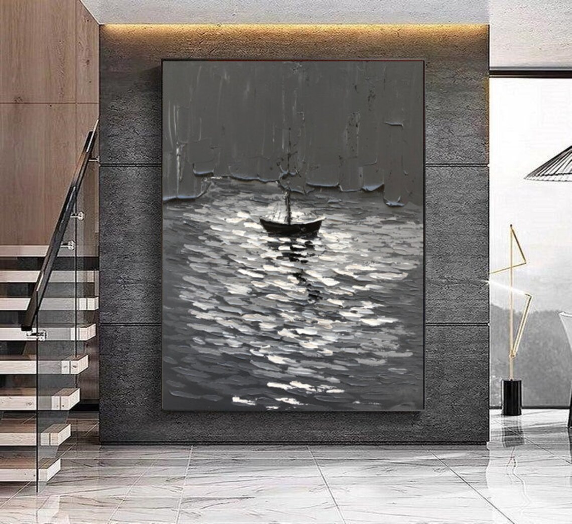 Large Black and White Original Abstract Texture Sailboat - Etsy