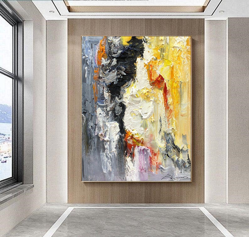 3D Gray Abstract Painting Yellow 3D Textured Painting - Etsy
