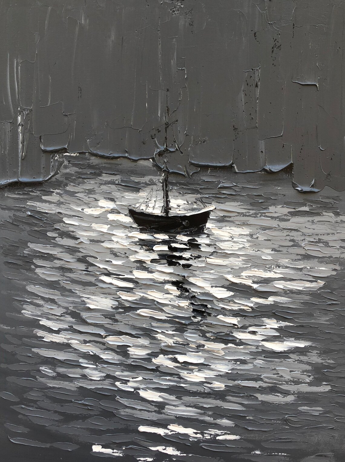 Large Black and White Original Abstract Texture Sailboat - Etsy