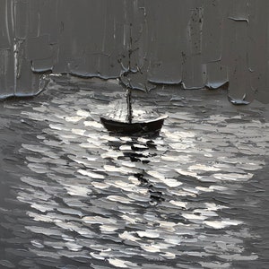 Large Black and White Original Abstract Texture Sailboat - Etsy