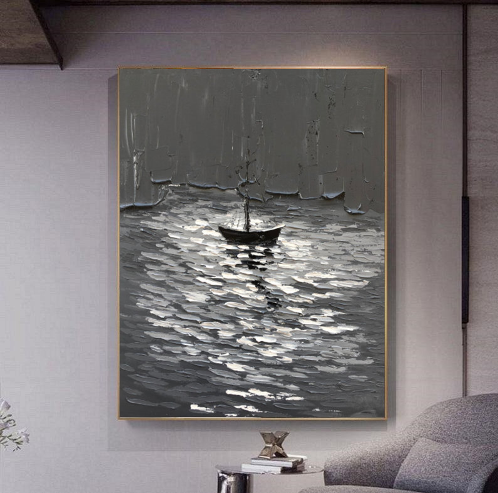 Large Black and White Original Abstract Texture Sailboat - Etsy