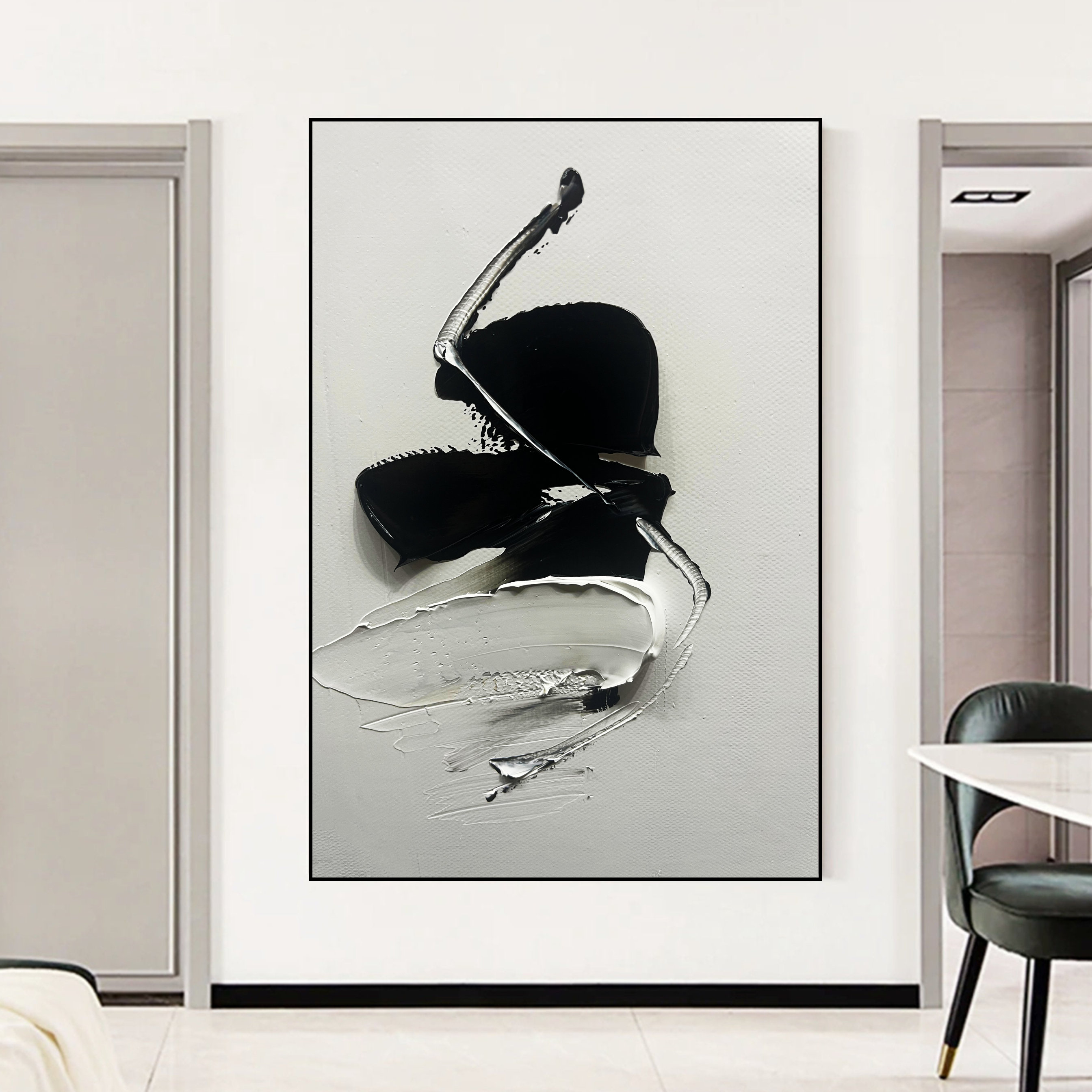 Textured Black White Abstract Painting Black White Wall Art - Etsy