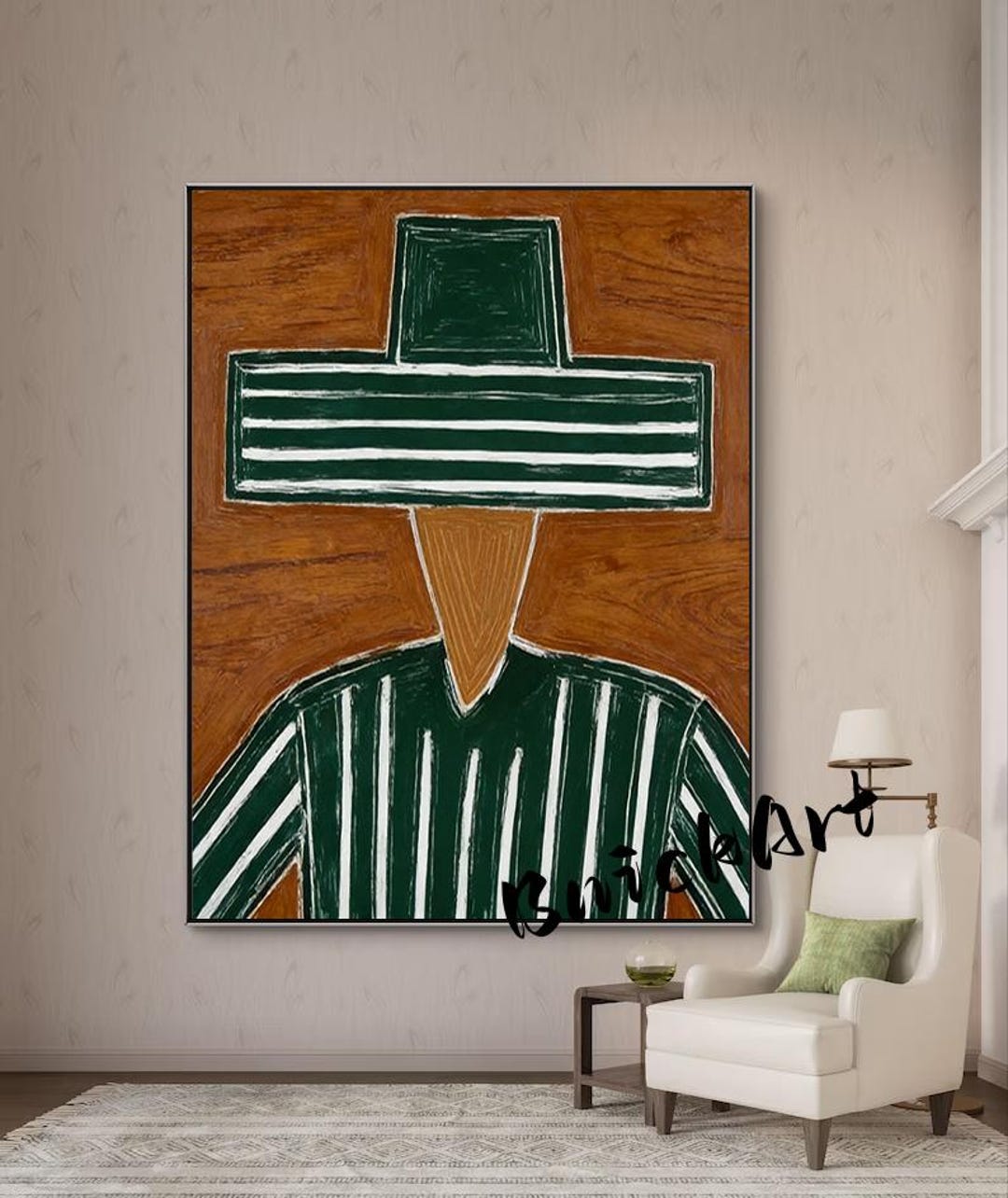 Wabi-sabi Western Cowboy Faceless Oil Painting Original Handmade ...