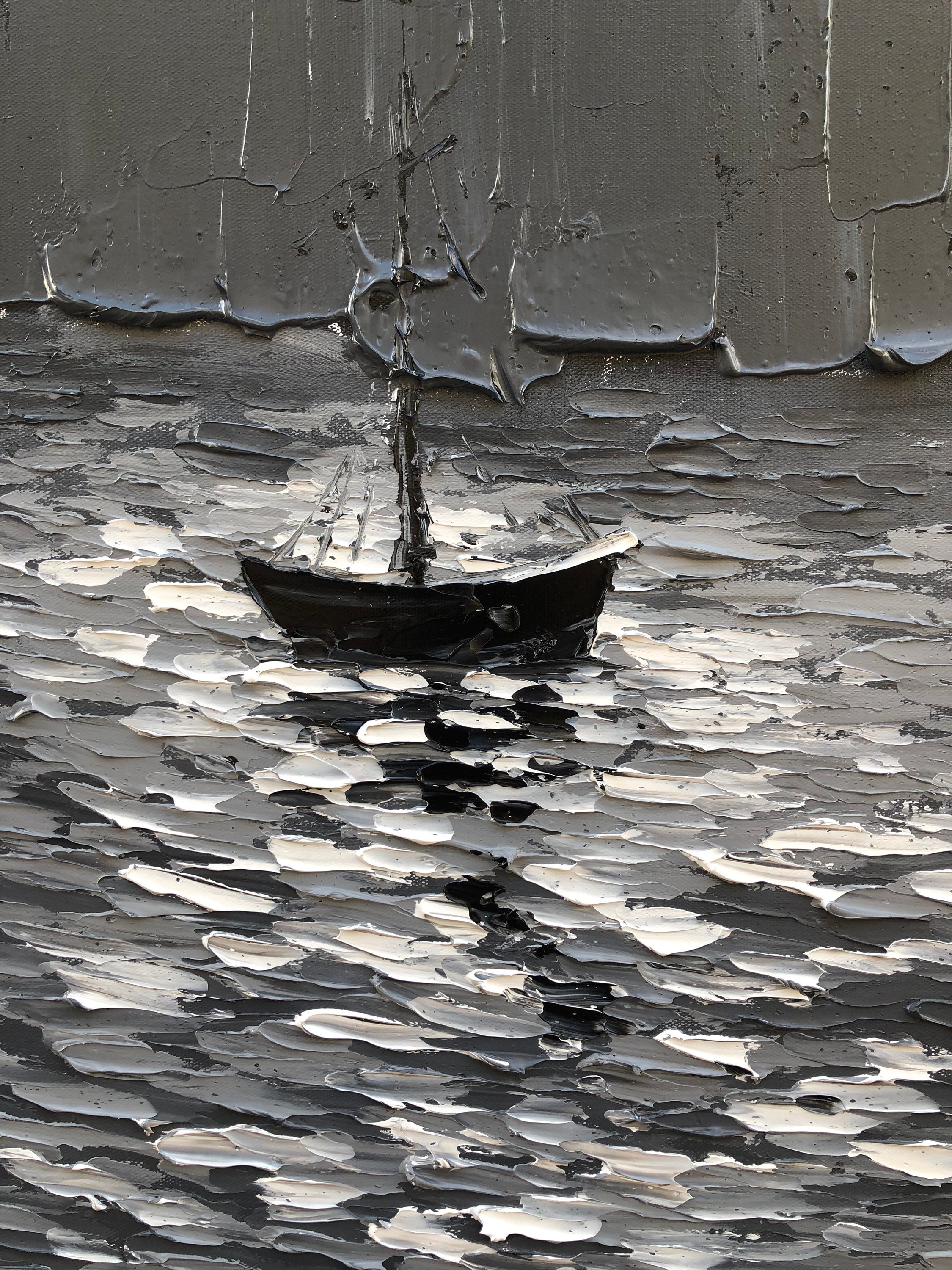 Large Black and White Original Abstract Texture Sailboat - Etsy