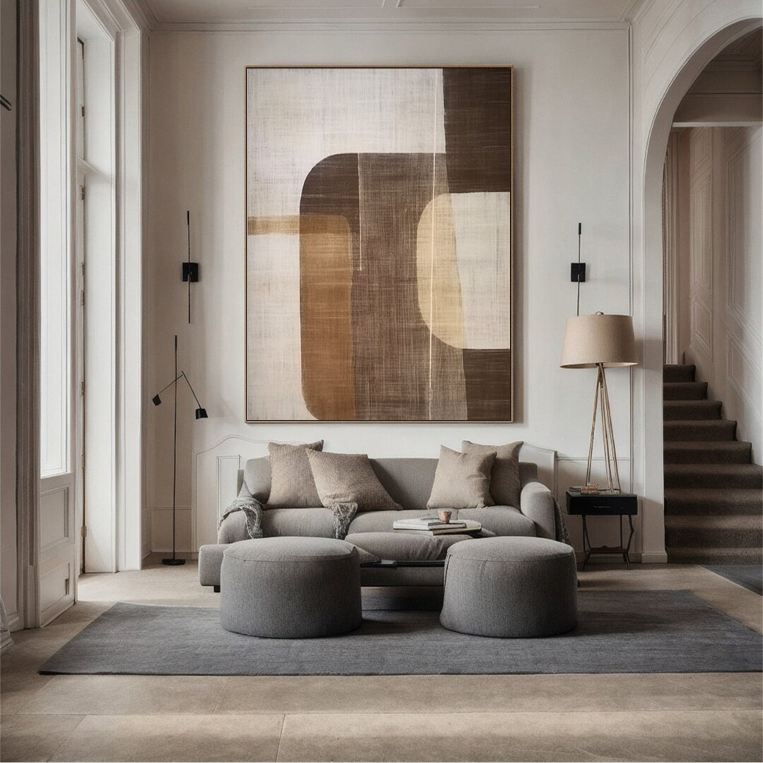 Large Brown Beige Geometry Abstract Painting Beige Brown Minimalist ...