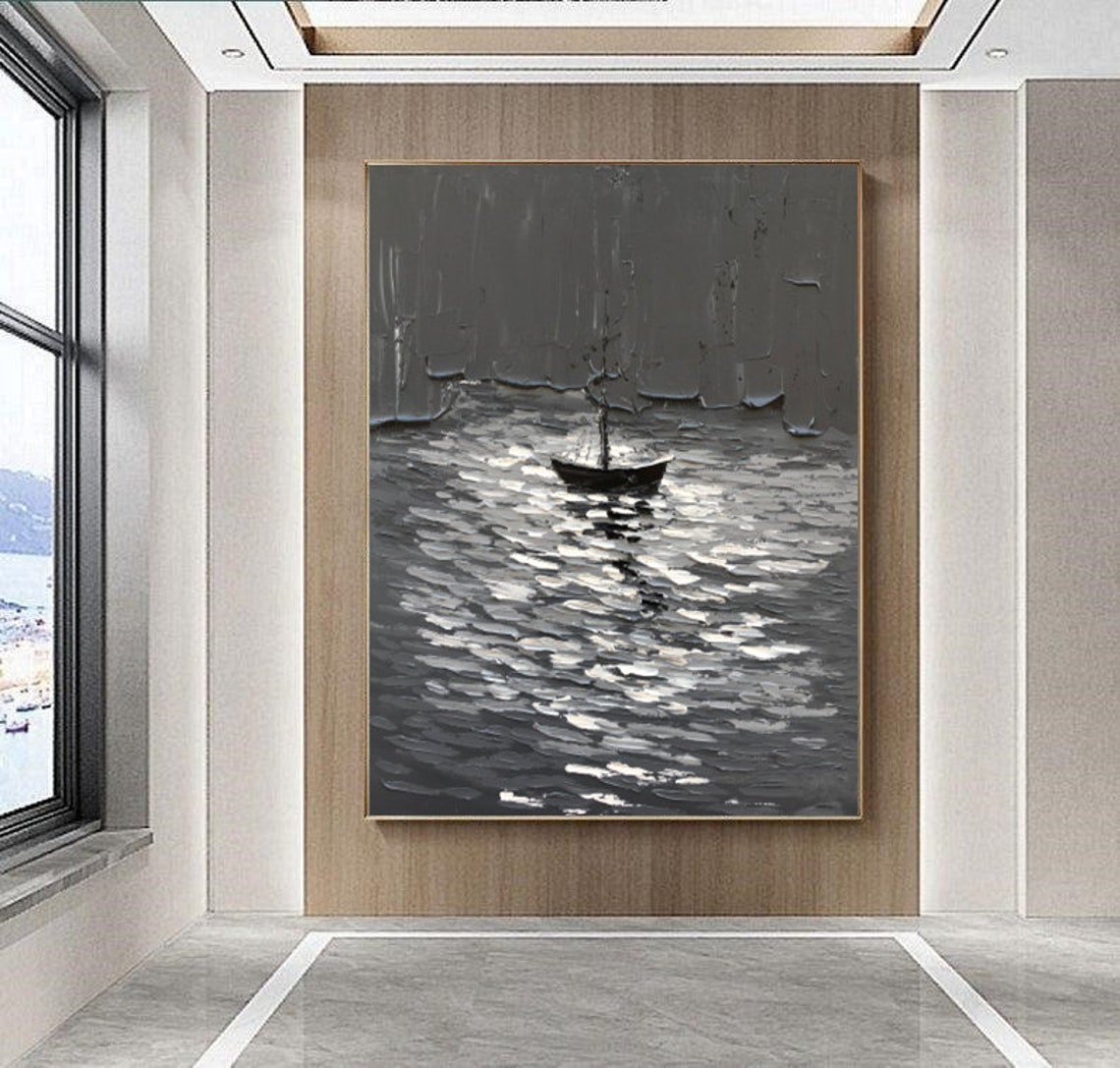 Large Black and White Original Abstract Texture Sailboat - Etsy